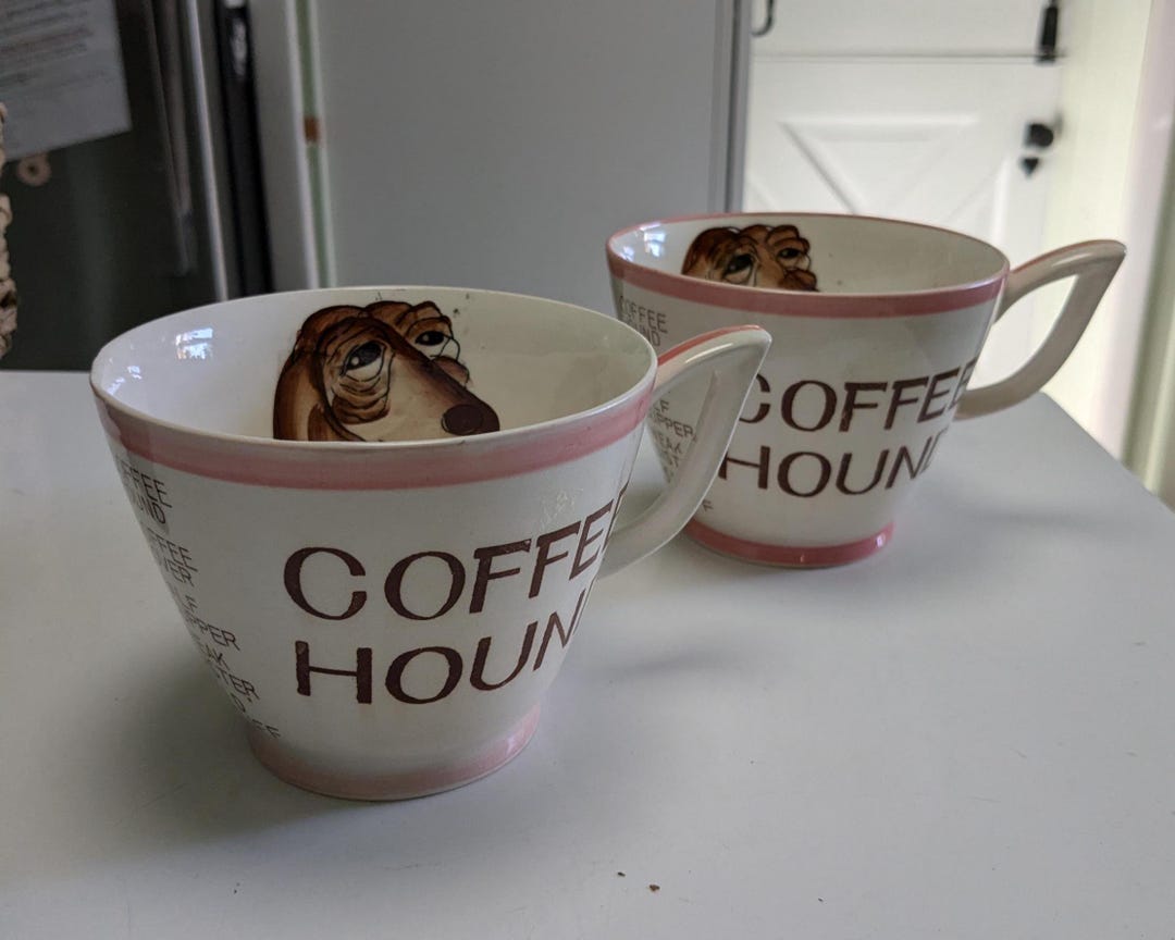 2 Coffee Hound Mugs Very Mid Century Large and Fun Gift or for the Two ...