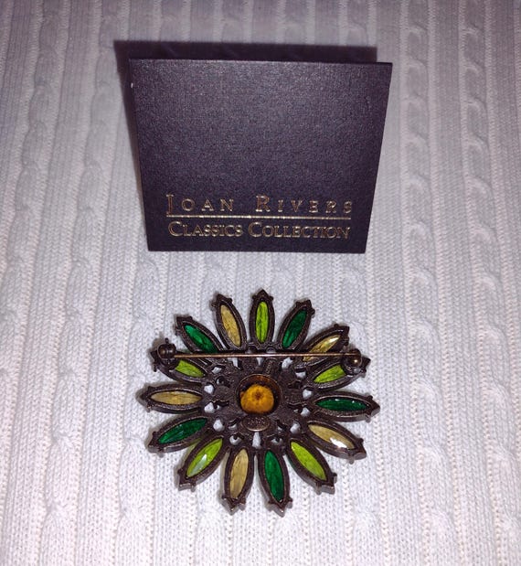 Joan Rivers Sunflower Green Crystal Flower Brooch - Gem
