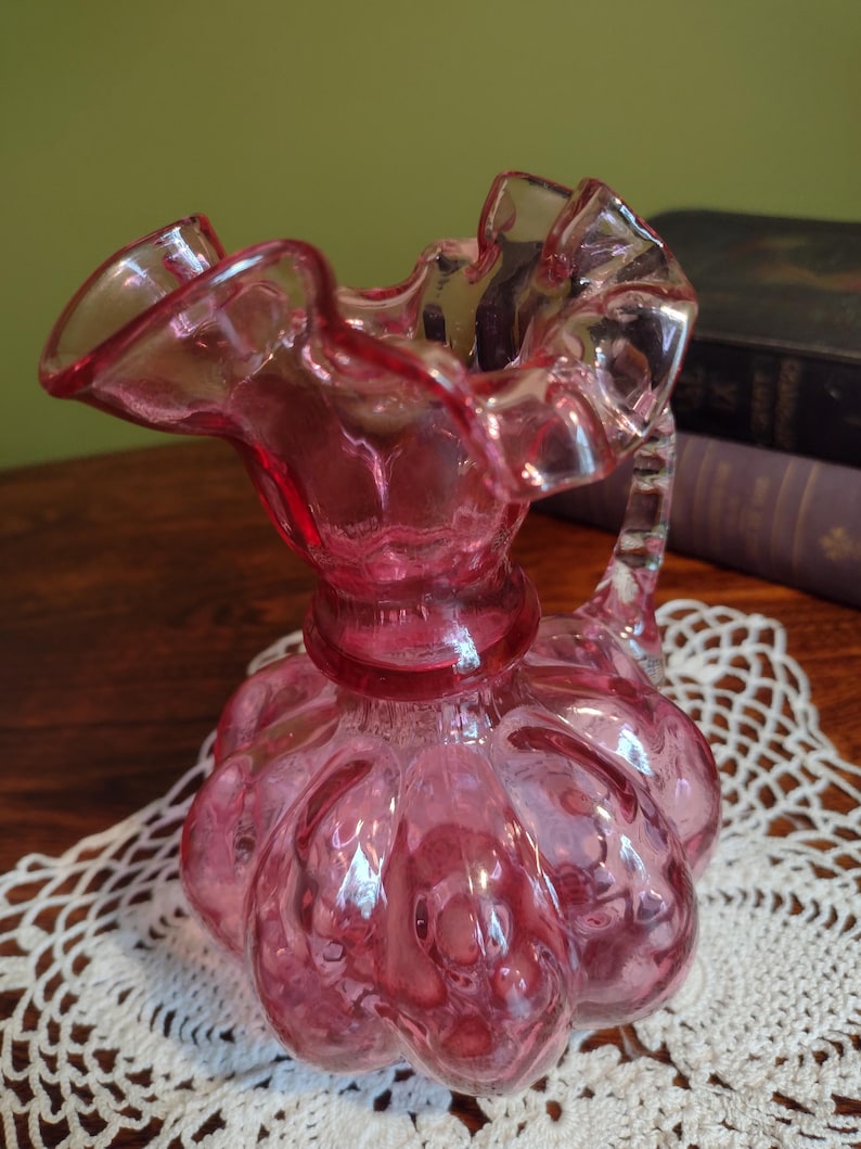Vintage Fenton Handmade Cranberry Pink Art Deco Glass Pitcher - Etsy