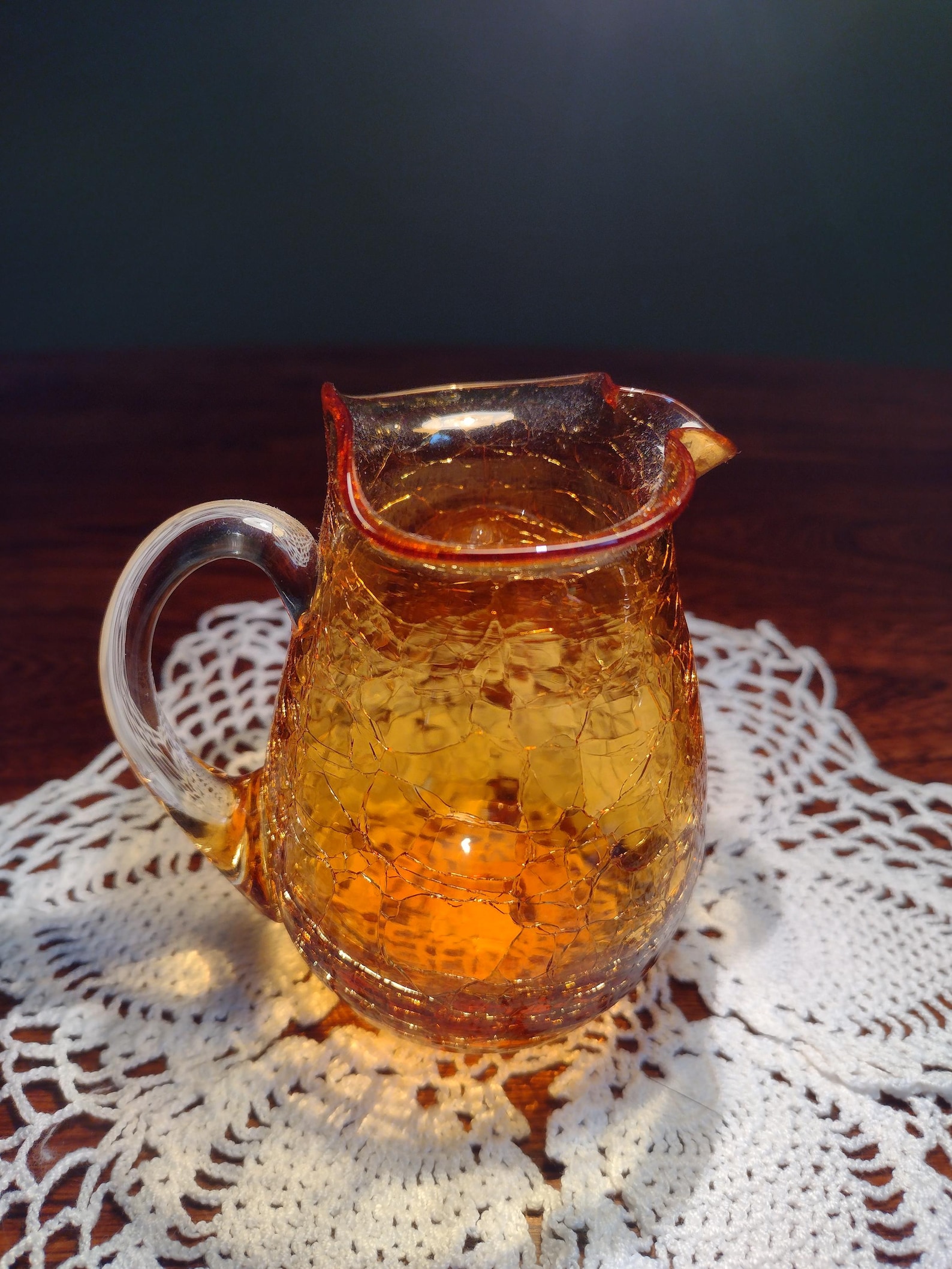 Collectable Pilgrim Yellow Crackle Glass Small Pitcher W/ Applied ...