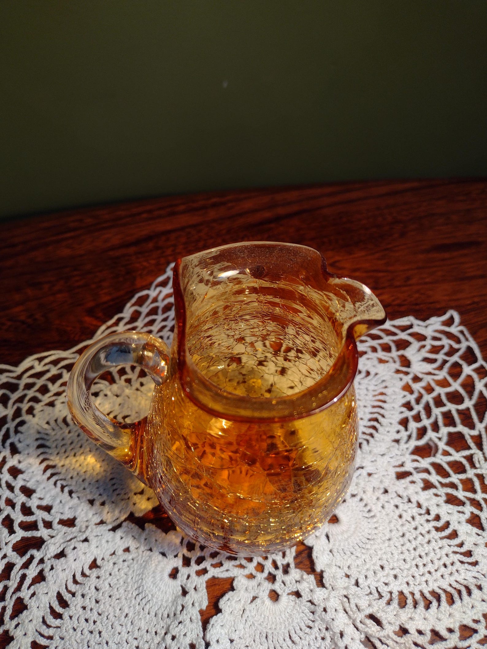 Collectable Pilgrim Yellow Crackle Glass Small Pitcher W/ Applied ...