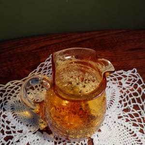 Collectable Pilgrim Yellow Crackle Glass Small Pitcher W/ Applied ...