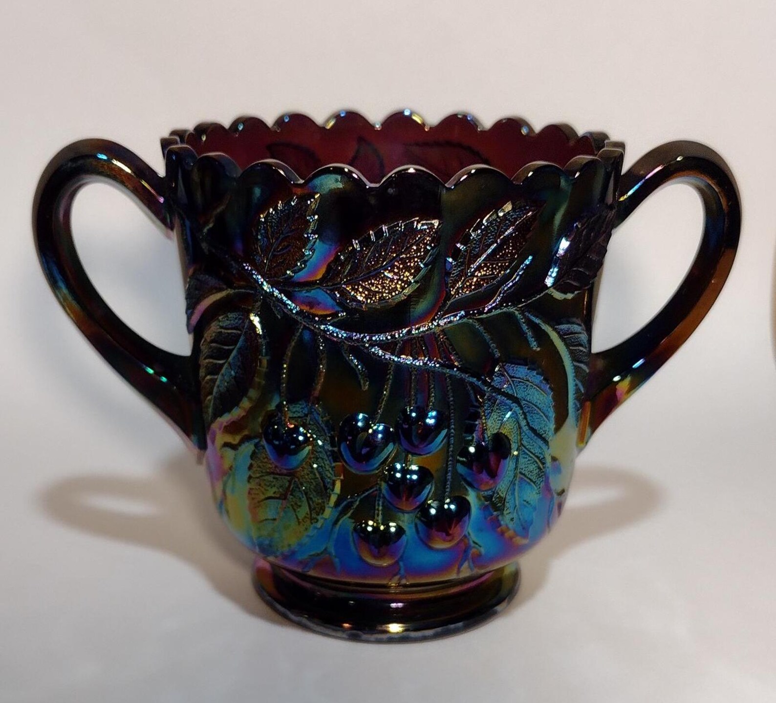 Fenton Art Glass Cherry Amethyst Carnival Glass Sugar Bowl. Fenton Item ...