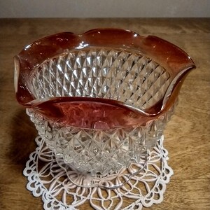 Indiana Glass Clear Diamond Point Pattern Glass With Ruffled Cranberry ...
