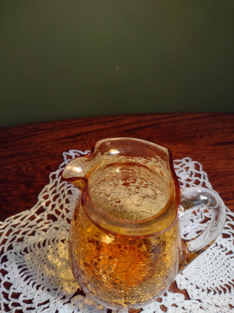 Collectable Pilgrim Yellow Crackle Glass Small Pitcher W/ Applied ...