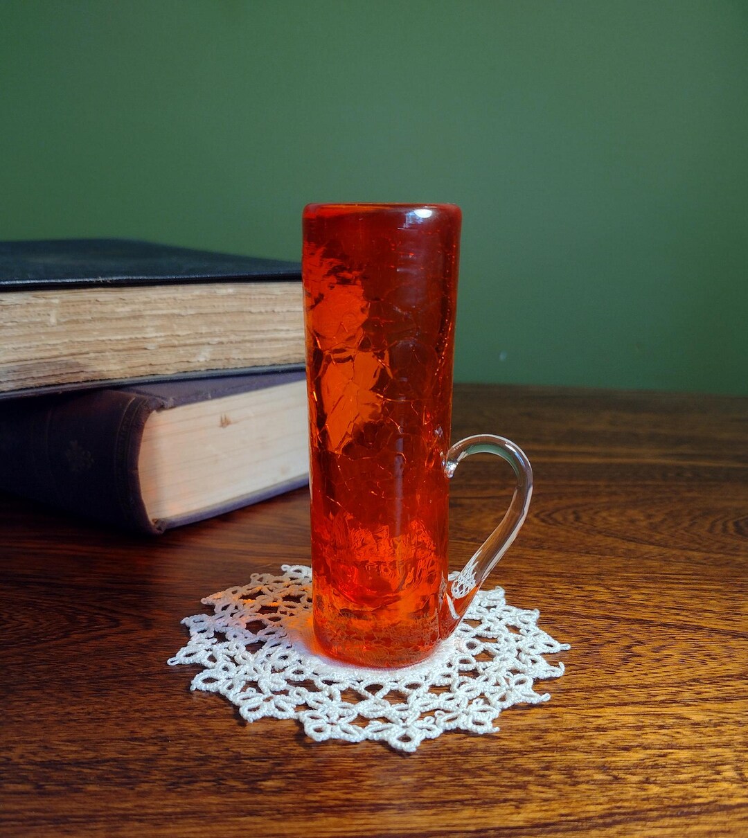 Vintage Red Crackle Glass With Its Clear Glass Applied Handle Shot ...
