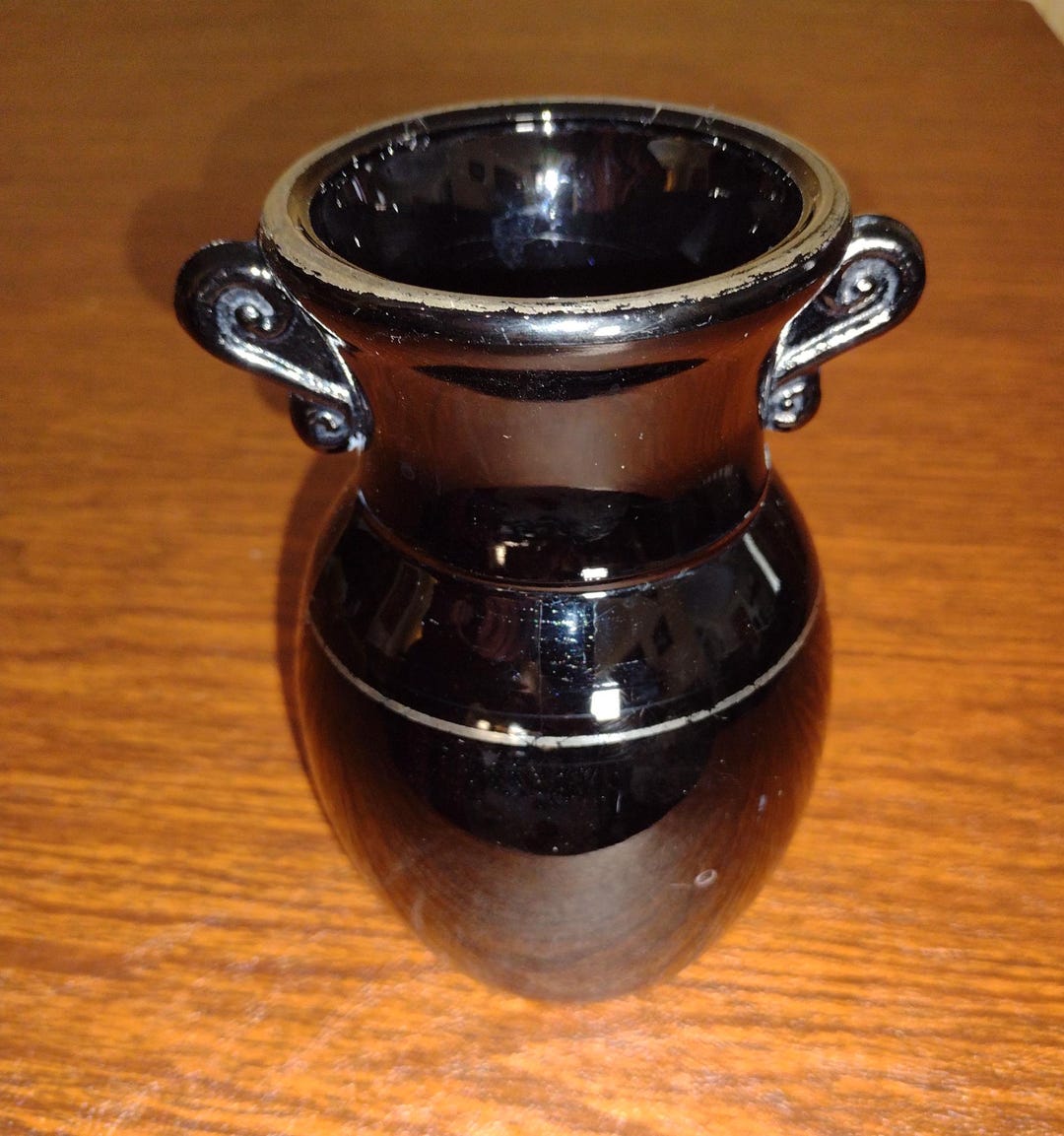 LE Smith Black Depression Amethyst Glass Vase W/silver Bands and ...