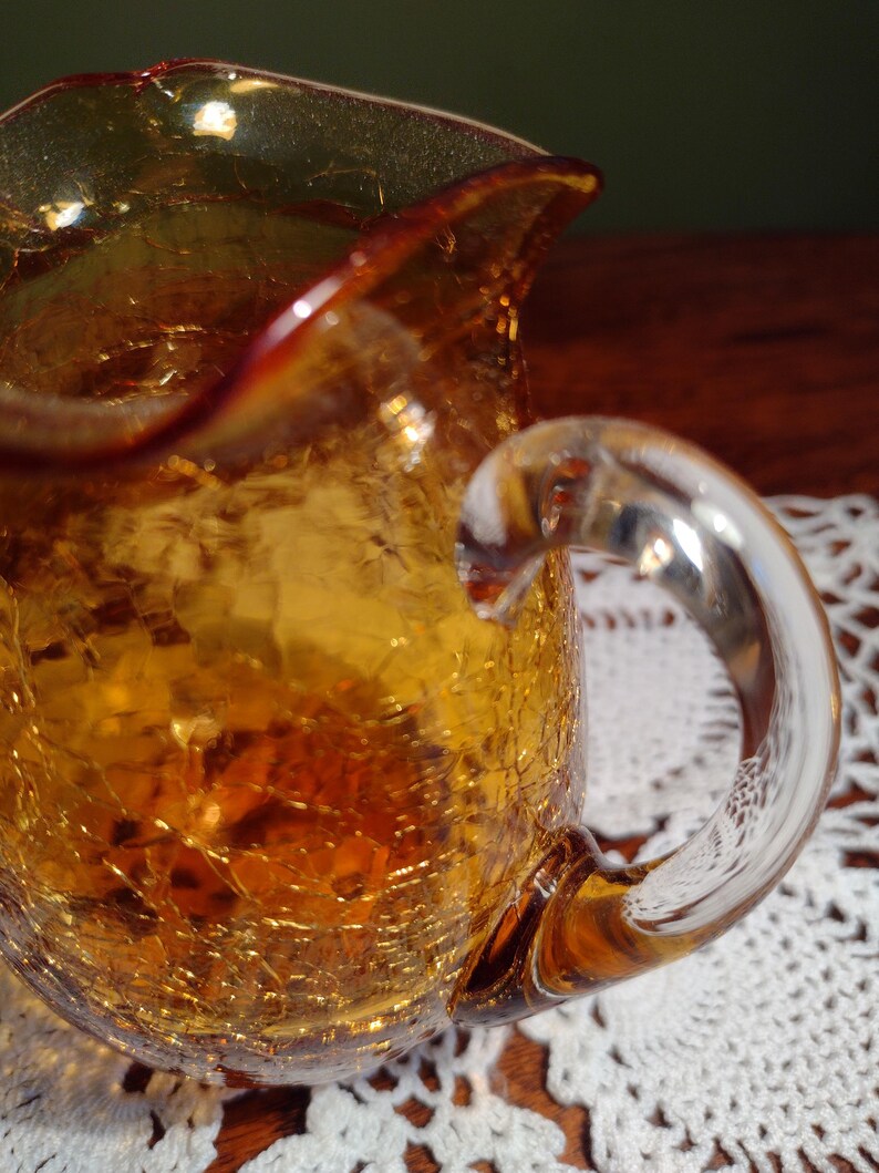 Collectable Pilgrim Yellow Crackle Glass Small Pitcher W/ Applied ...