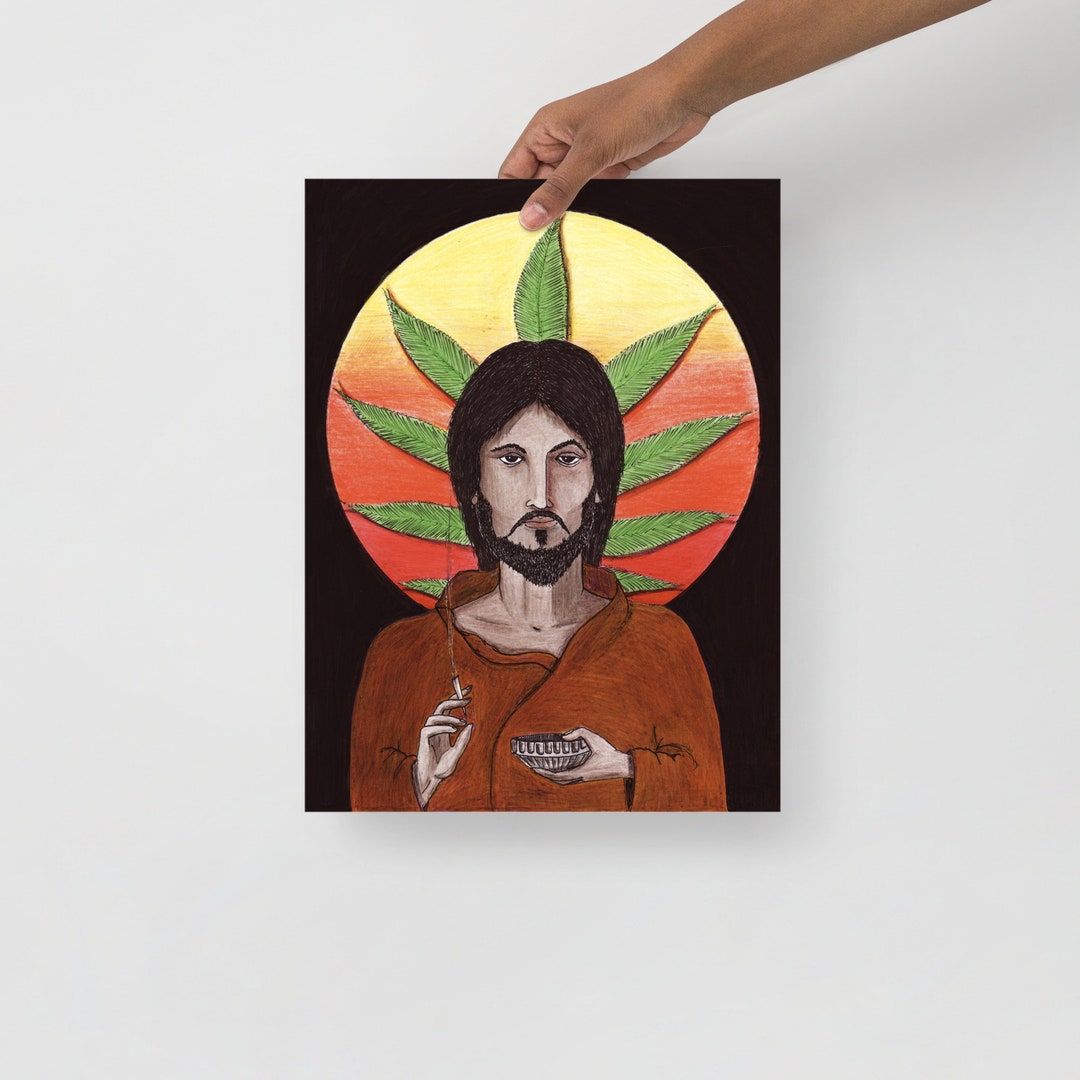 Jesus Smoking Joint Drawing Print - Cannabis-inspired Christian Art ...