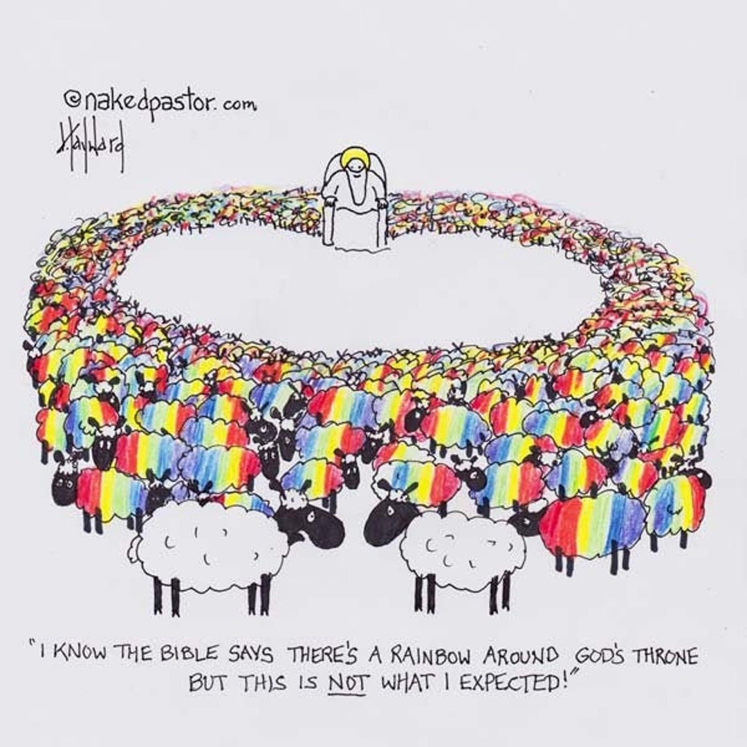 Cute Rainbow LGBTQ Sheep With Jesus: the Rainbow Around God's Throne ...