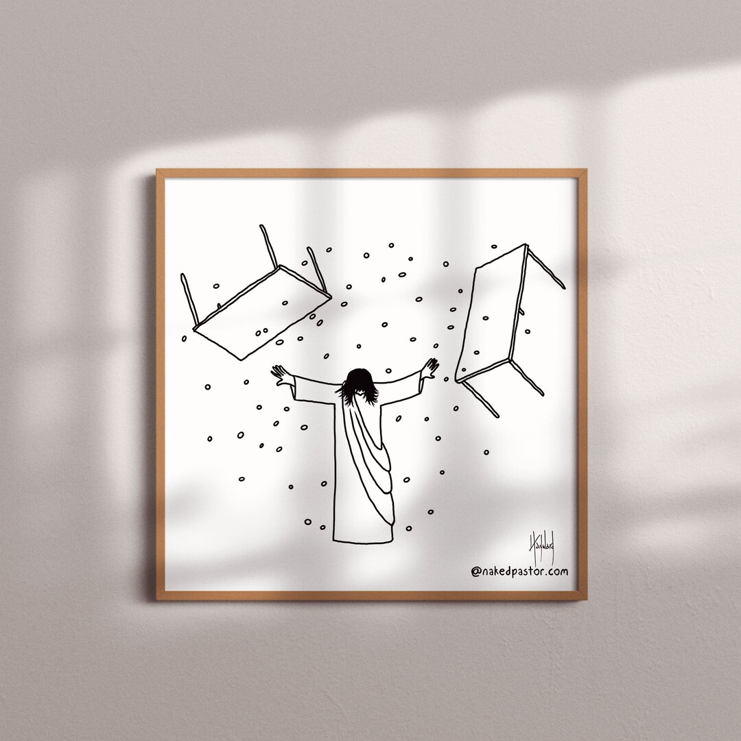 Jesus Christ Art - Line Art Drawing of Jesus Flipping Tables, Matthew ...