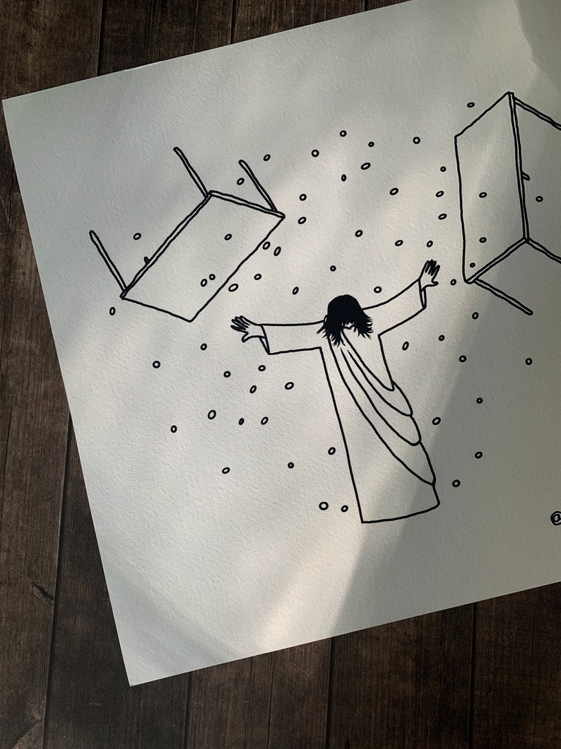Jesus Christ Art - Line Art Drawing of Jesus Flipping Tables, Matthew ...
