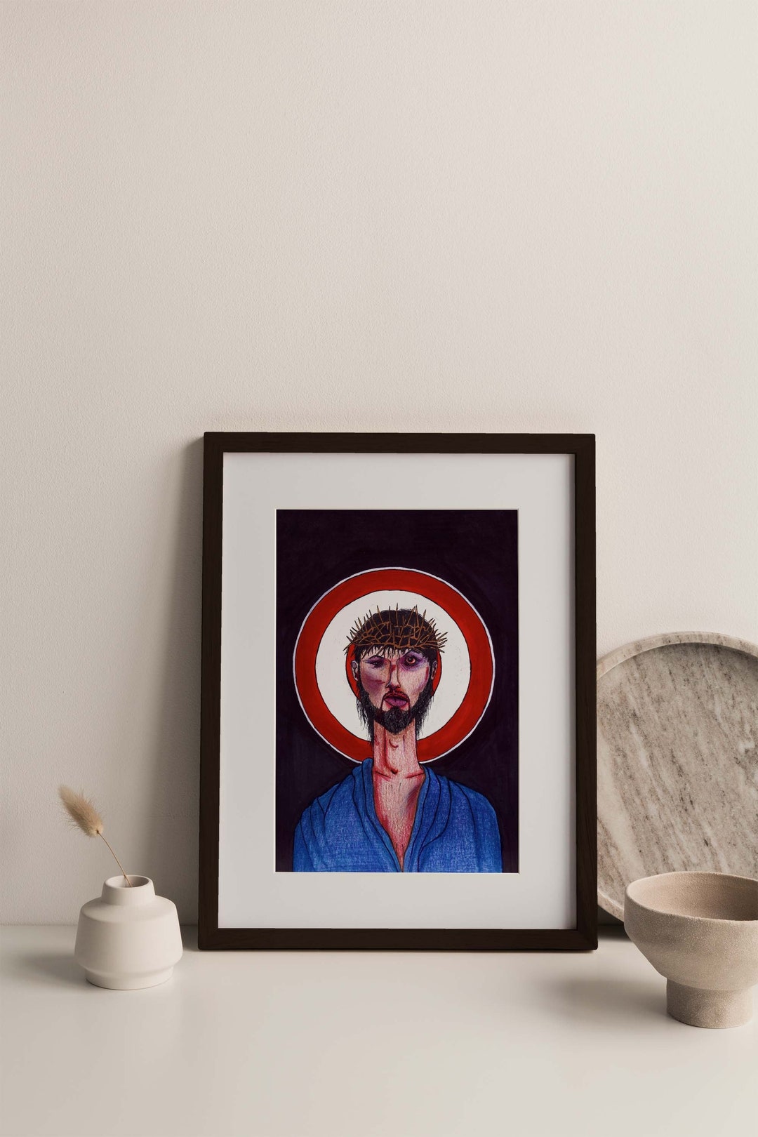 Jesus Survivor Icon Drawing: Christ With Halo as Target, Oppression ...