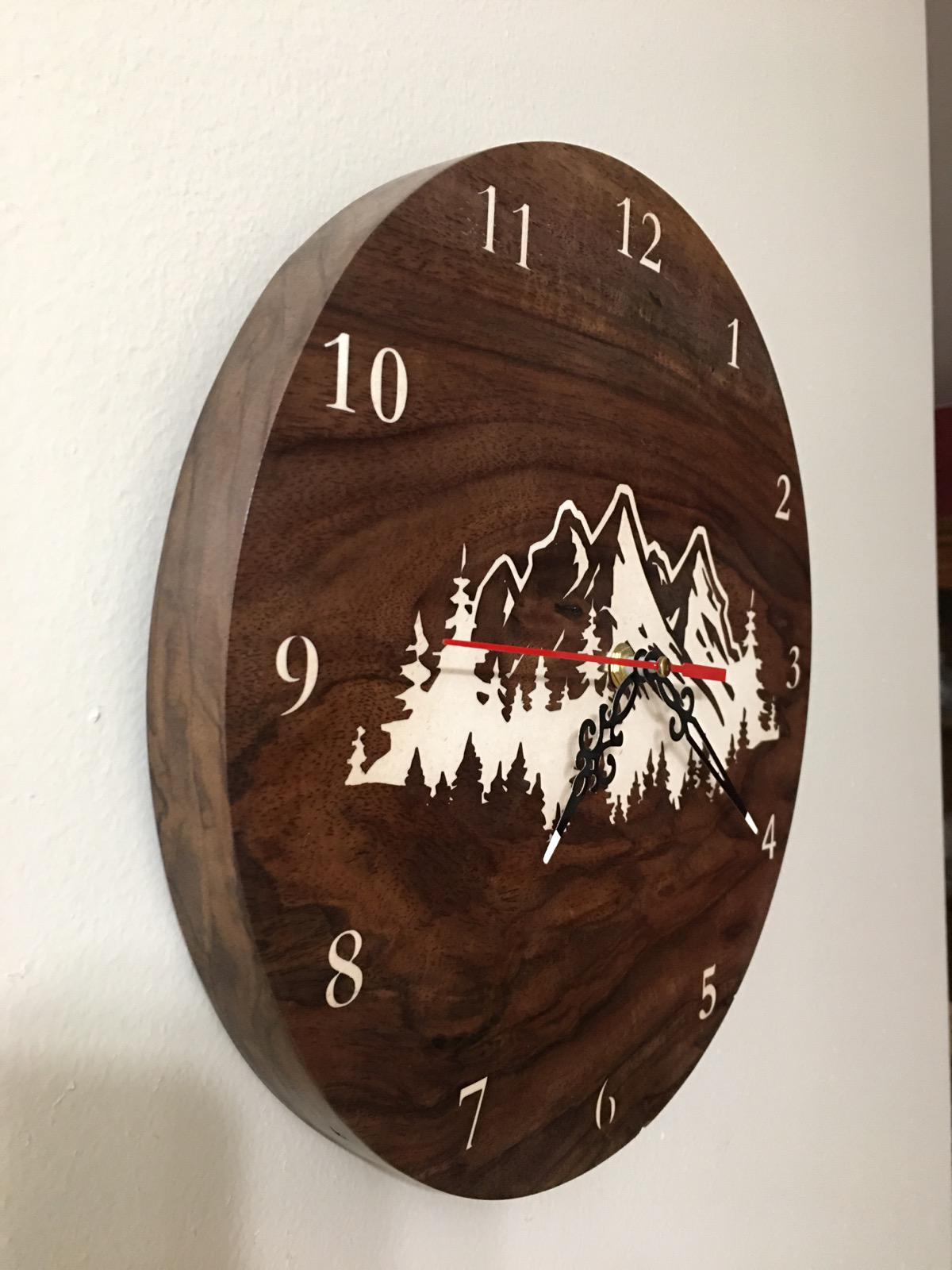 Rustic Decor Walnut Wood Mountain Clock Gift Cabin Lodge Home Birthday ...