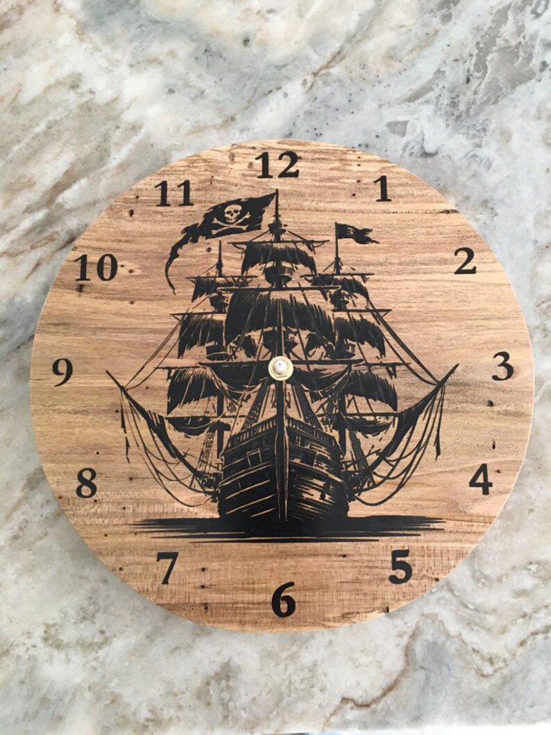 Pirate Ship Clock, Sea, Ocean, Nautical, Spalted Maple, Epoxy - Etsy