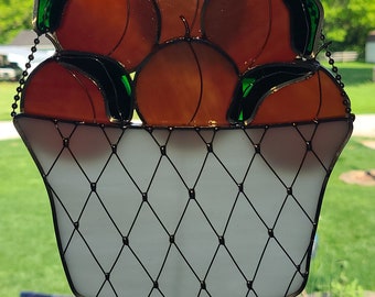 Stained Glass Red Apple Basket Panel - Etsy