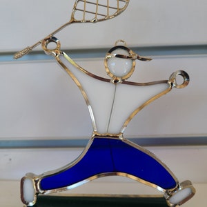 Stained Glass Tennis Player "the Serve" Figurine - Etsy