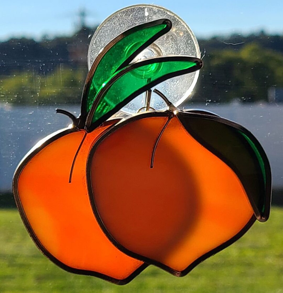 Stained Glass Double Peach Suncatcher - Etsy