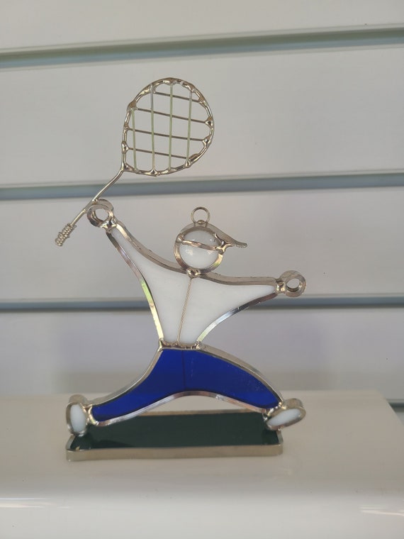 Stained Glass Tennis Player the Serve Figurine - Etsy