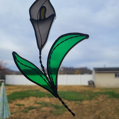 White Calla Lily Flower Stained Glass Panel Suncatcher - Etsy