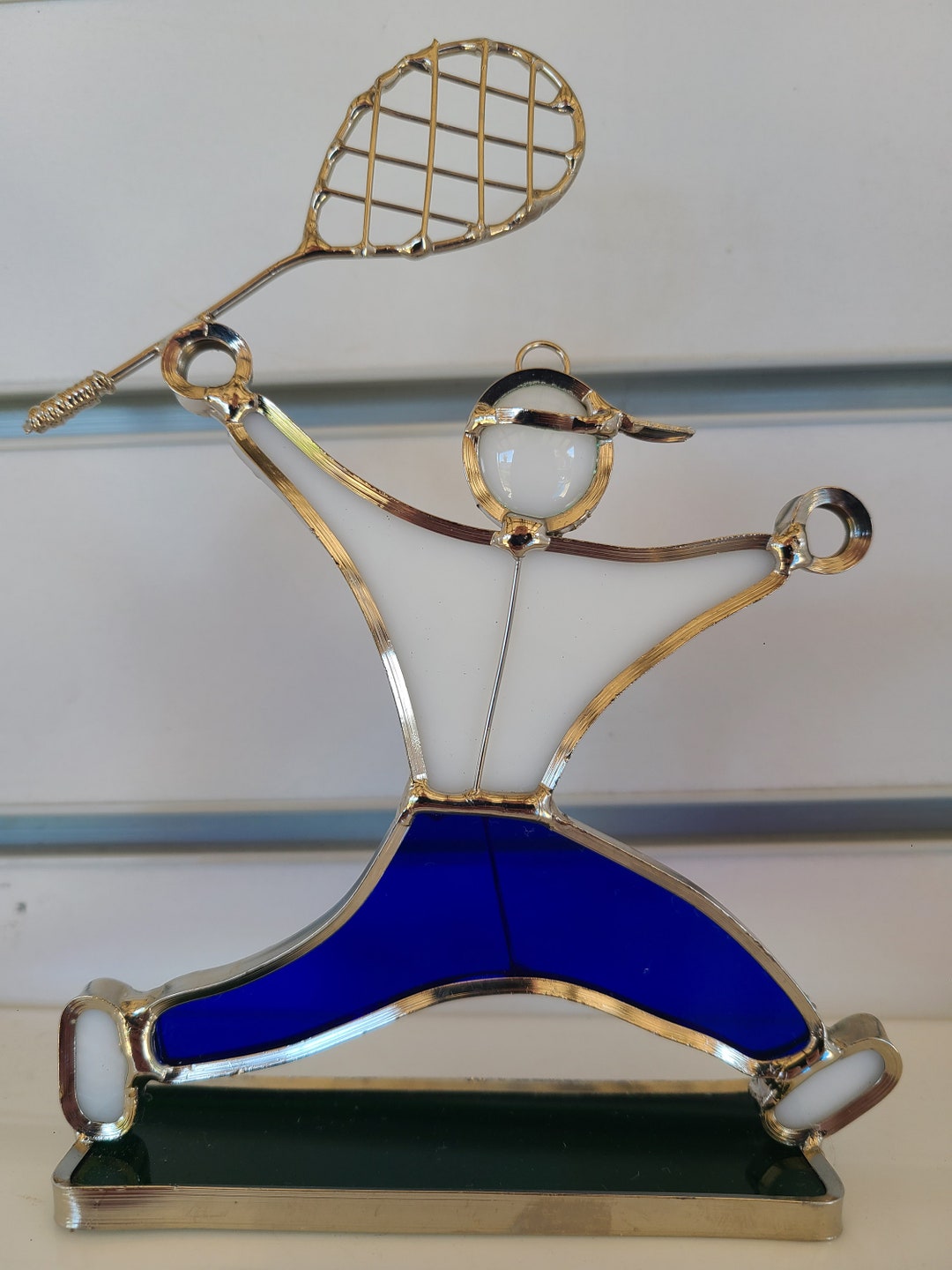 Stained Glass Tennis Player "the Serve" Figurine - Etsy