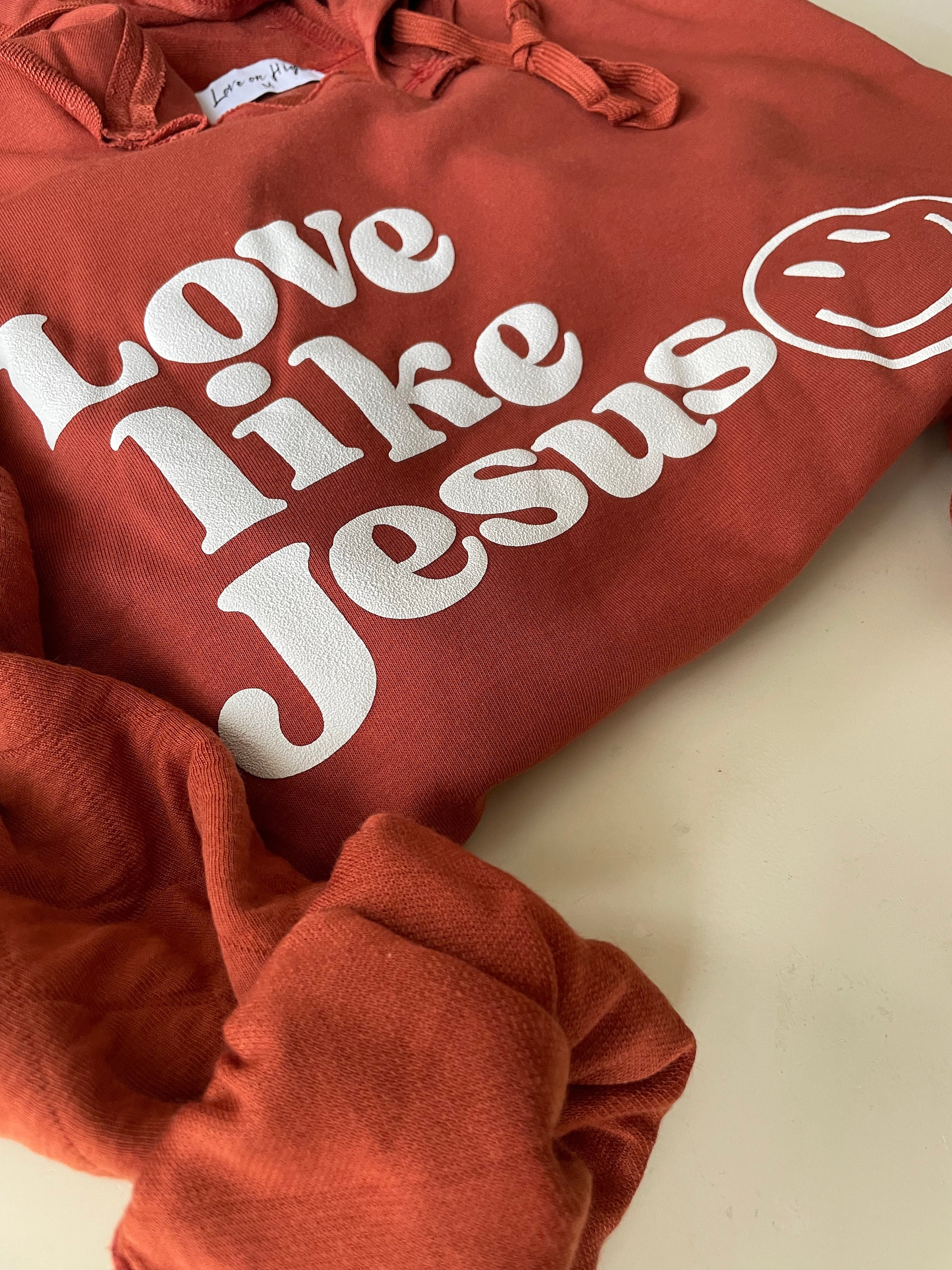 Christian Puff Print Hoodie Love Like Jesus Crewneck With Quilted ...