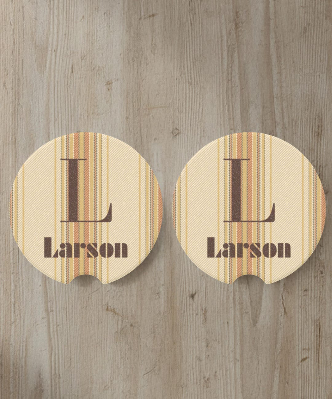 Custom Monogrammed Car Coaster Retro Last Name Car Accessories Striped ...