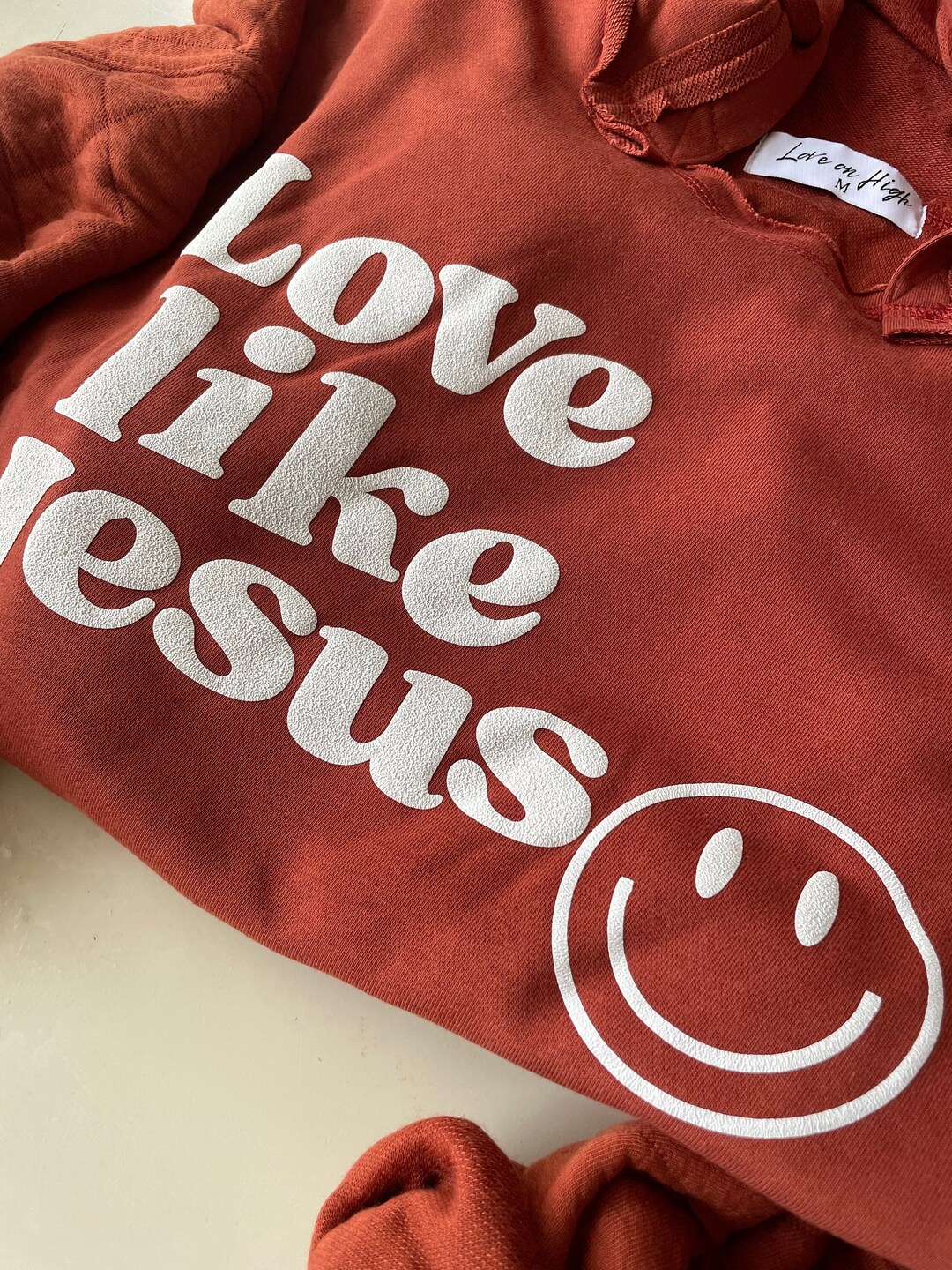 Christian Puff Print Hoodie Love Like Jesus Crewneck With Quilted ...