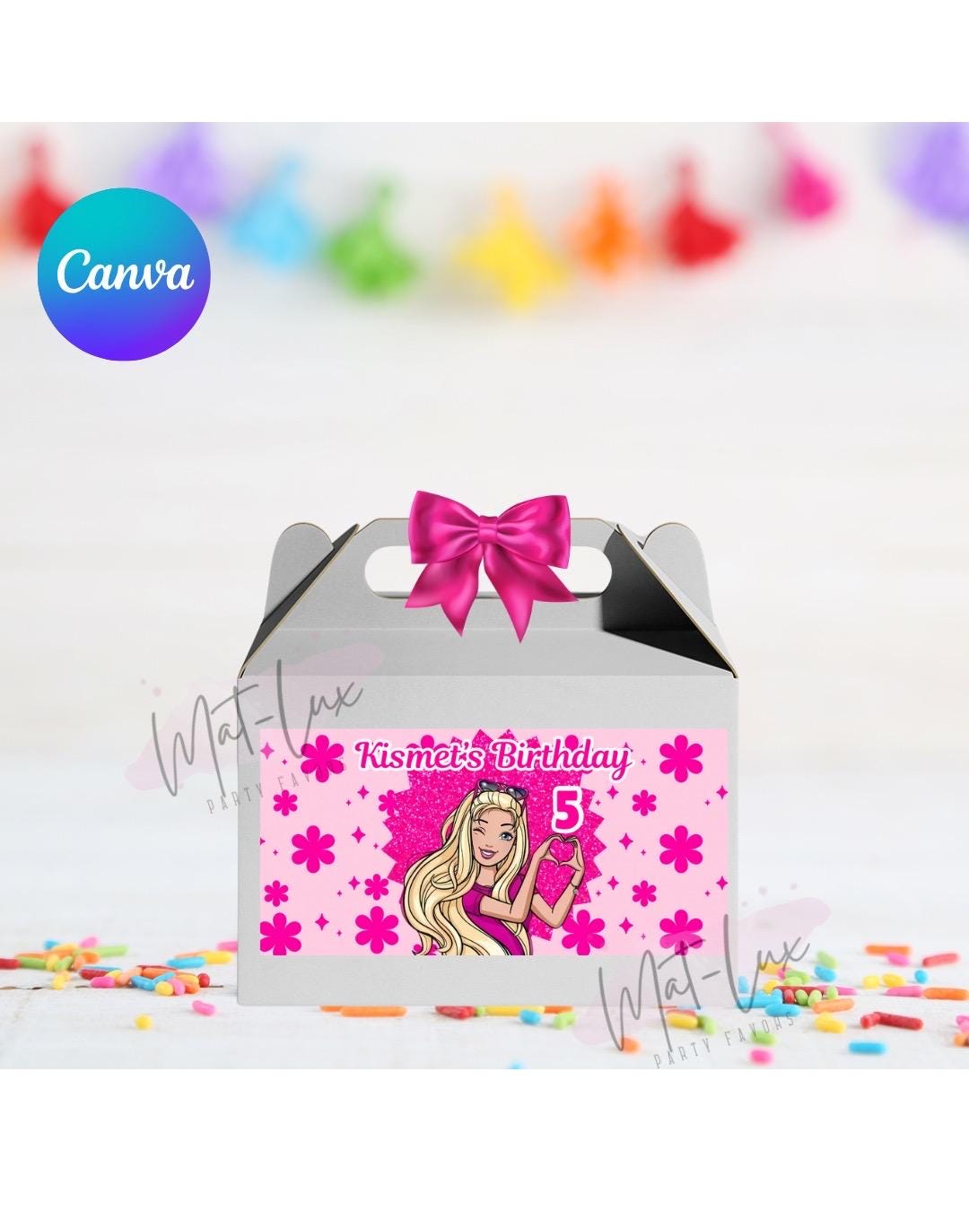 Barbie Gable Box Labels Template. Barbie Favor Treat Box Label. Edit ...