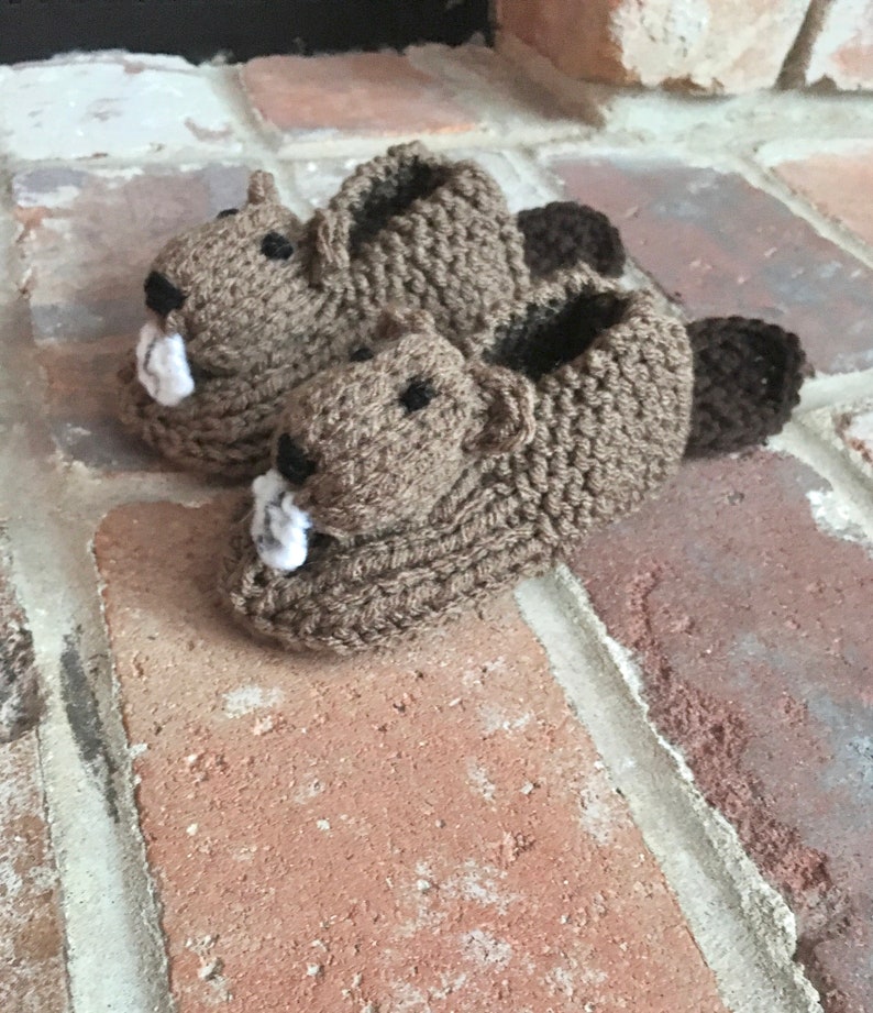 Beaver Slippers Beaver Animal Slippers - Children's Knitted Slippers ...