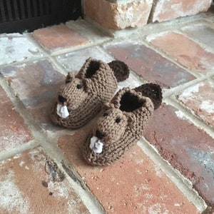 Beaver Slippers Beaver Animal Slippers - Children's Knitted Slippers ...