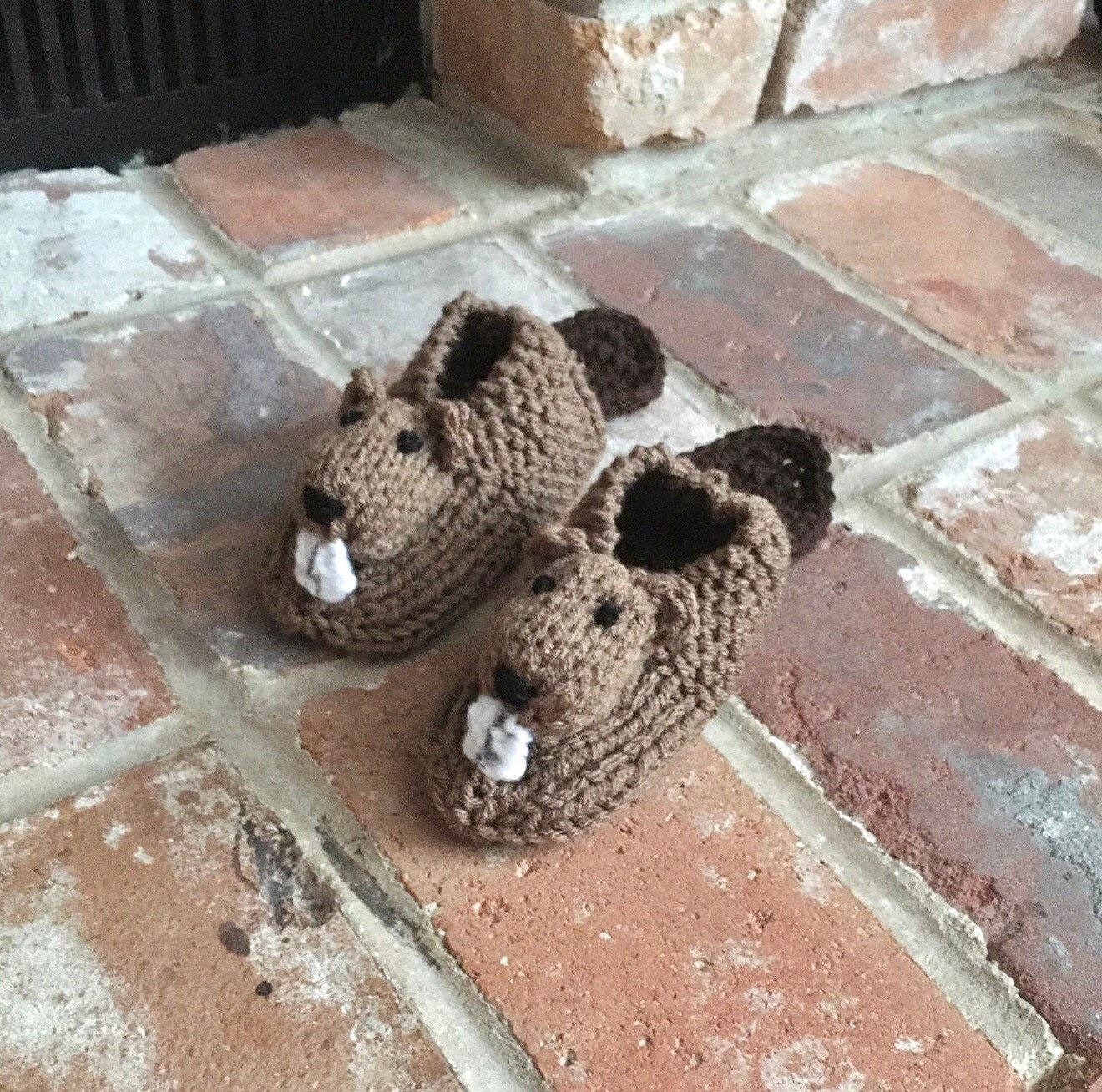 Beaver Slippers Beaver Animal Slippers - Children's Knitted Slippers ...
