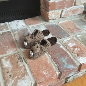 Beaver Slippers Beaver Animal Slippers - Children's Knitted Slippers ...