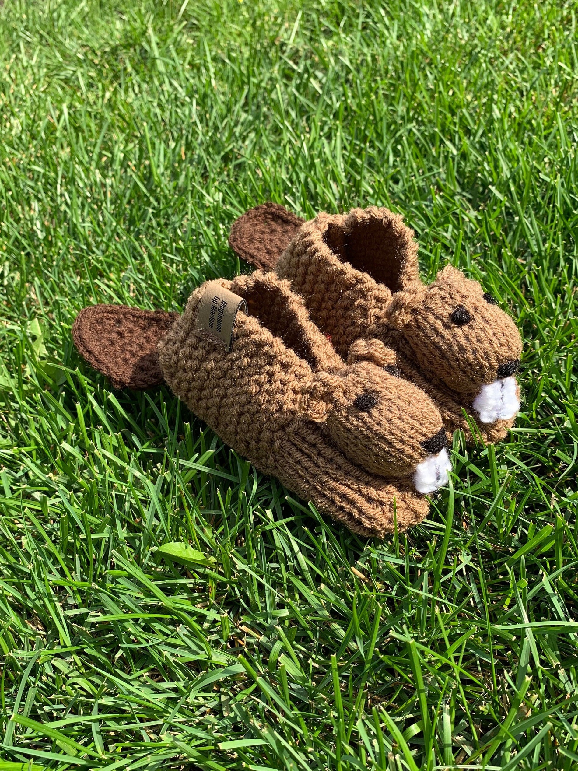 Beaver Slippers Beaver Animal Slippers - Children's Knitted Slippers ...