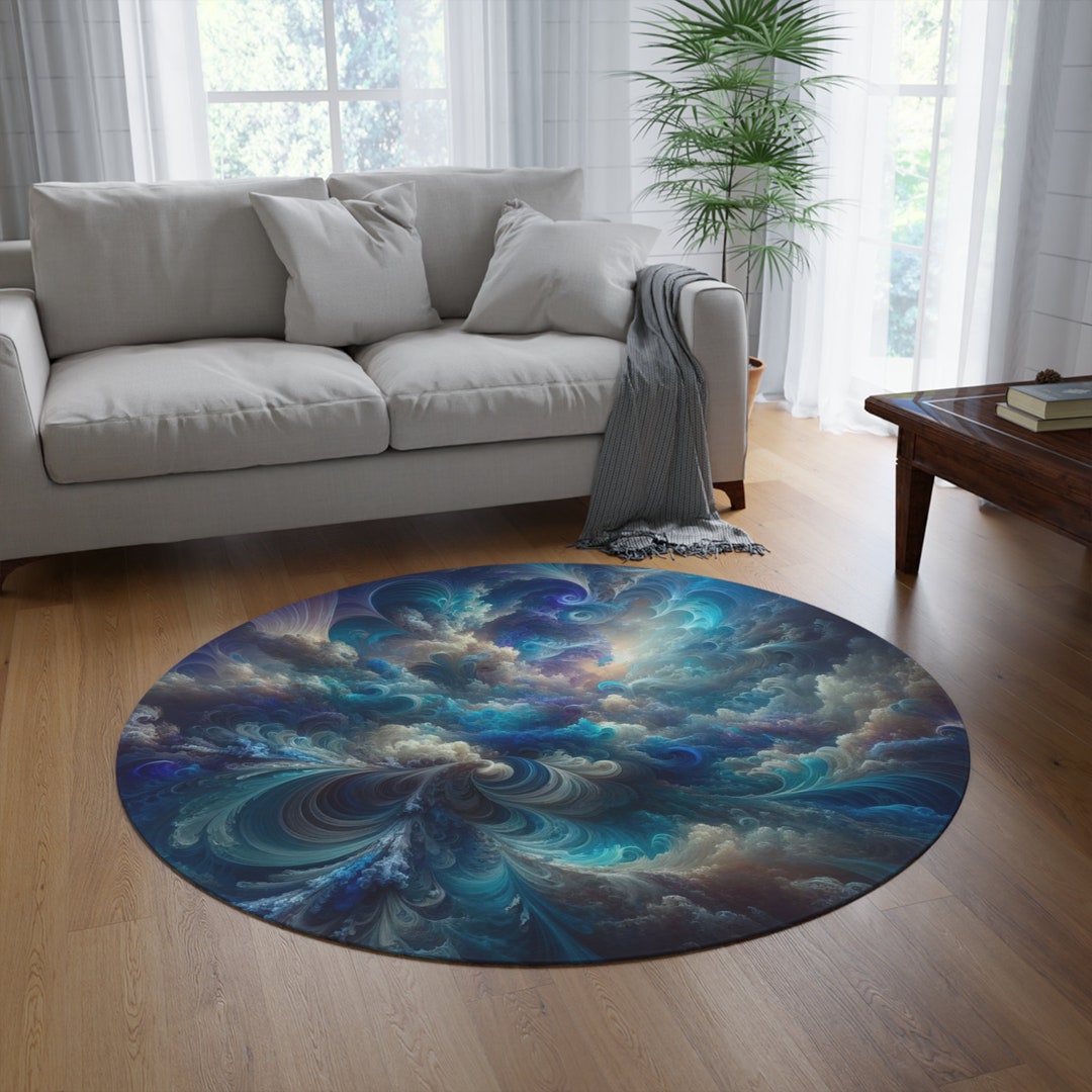 Surreal Blue Rug Abstract Art Floor Decor, High-resolution Psychedelic ...