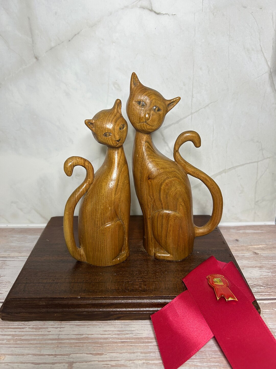 Hand Carved Wooden Statue of Cats Titled, “we Are Siamés If You Please ...