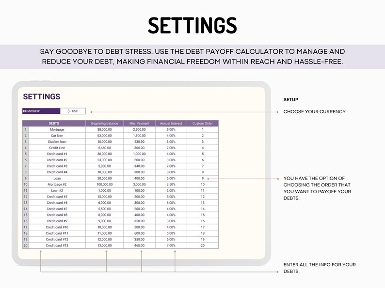 Debt Payoff Calculator: Google Sheets Template (digital Download) - Etsy