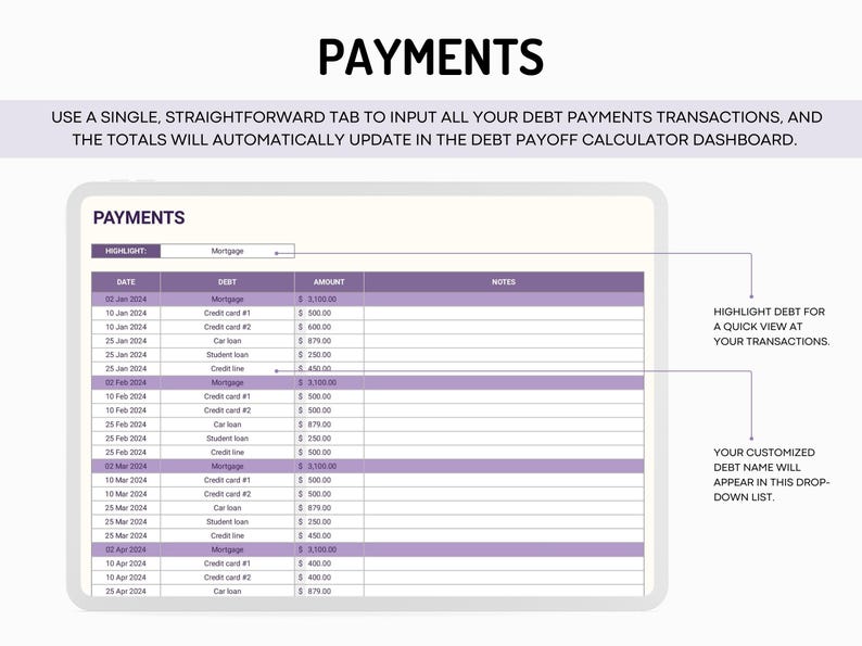 Debt Payoff Calculator: Google Sheets Template (digital Download) - Etsy