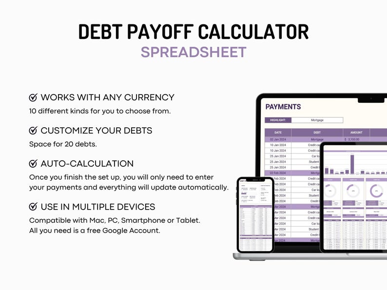 Debt Payoff Calculator: Google Sheets Template (digital Download) - Etsy
