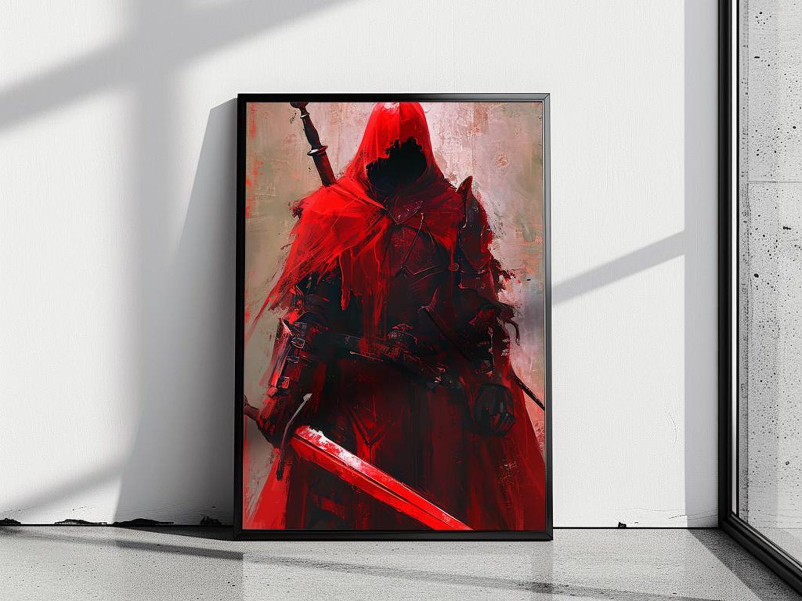 Fantasy Figure in Red Cloak With Sword Poster Enigmatic Cultist Robe ...