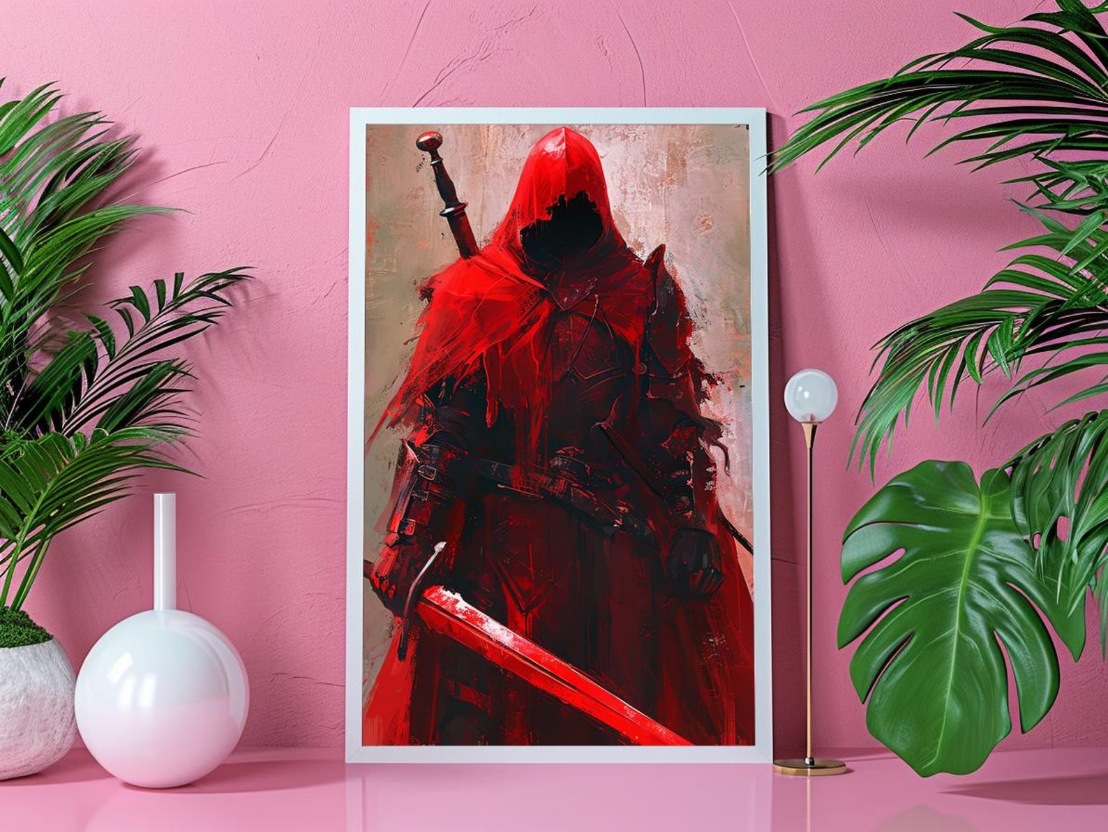 Fantasy Figure in Red Cloak With Sword Poster Enigmatic Cultist Robe ...