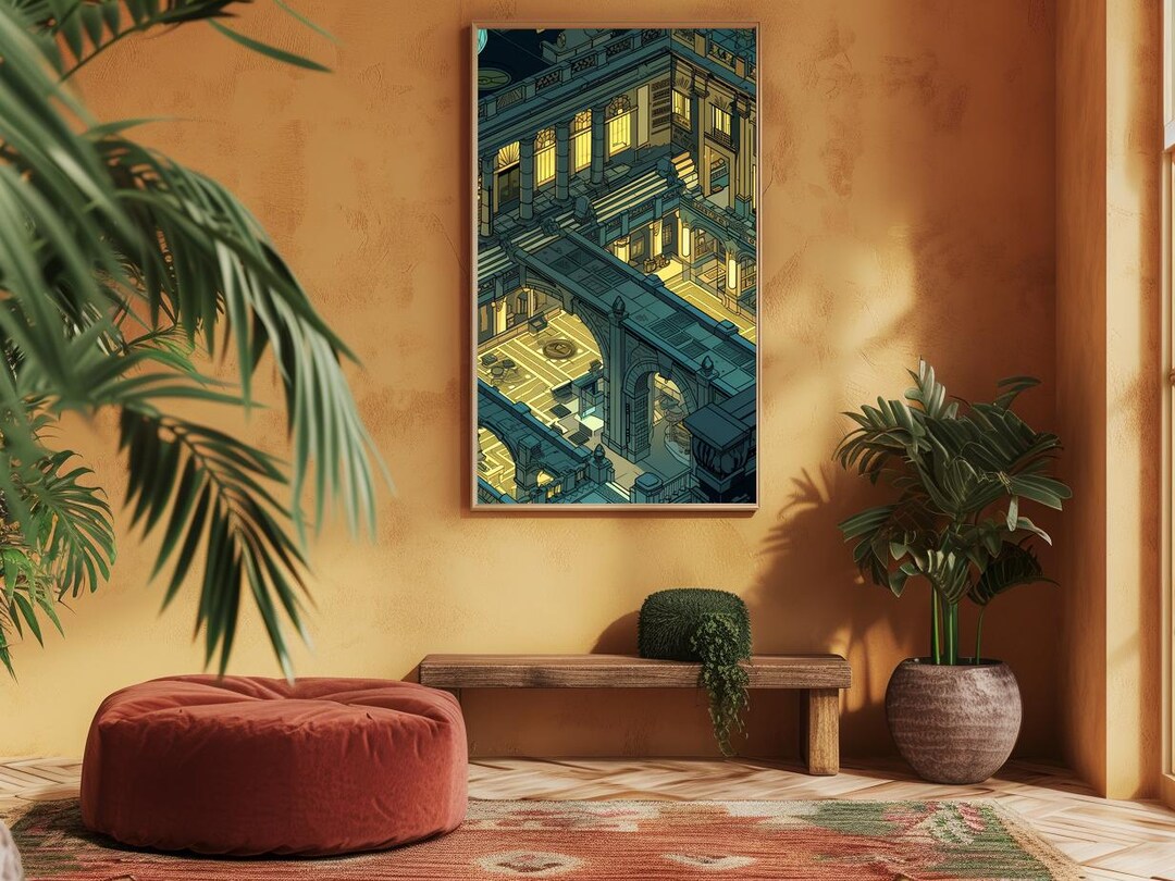 Isometric Neoclassical Clock Tower Hyperdetailed Comic Panel Poster ...