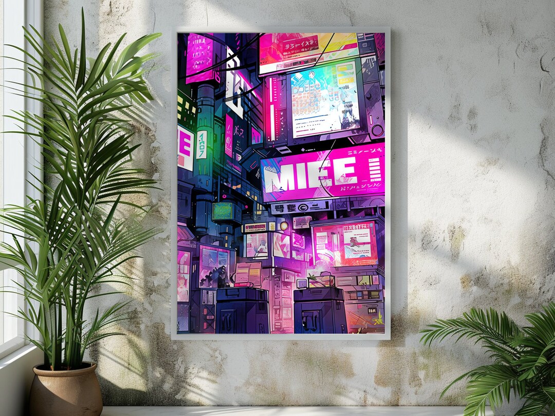 Neon Cyberpunk City Poster Dreamy Retro Art Contest Winner Design High ...