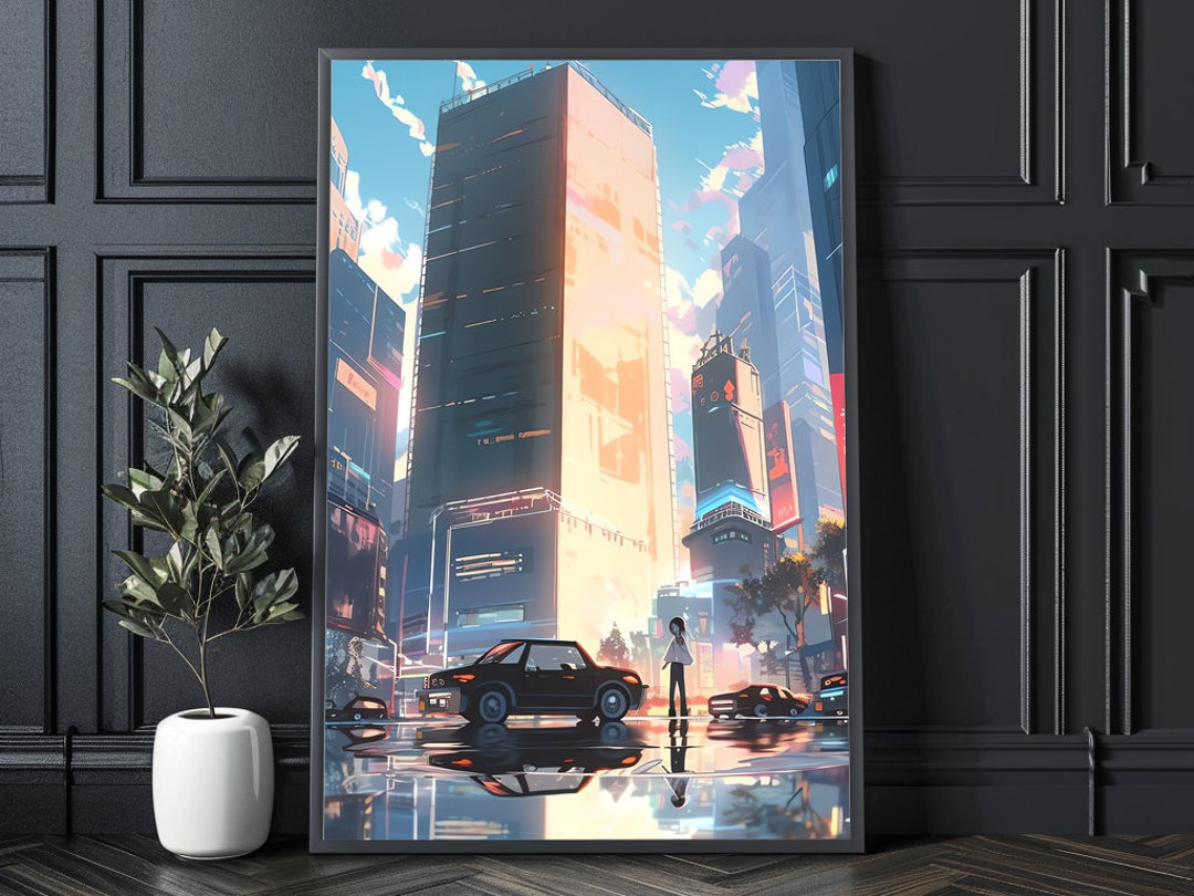 Cyberpunk Art Poster Man in Cityscape HD Anime-inspired American Scene ...