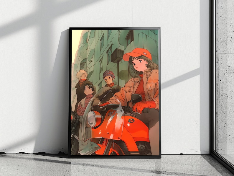 Vintage Motorcycle Album Cover Retrofuturism Poster Anime Style Artwork ...