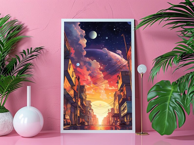 Comic Book Panel Anime Landscape Art City Street Scene Moonlit Sky ...