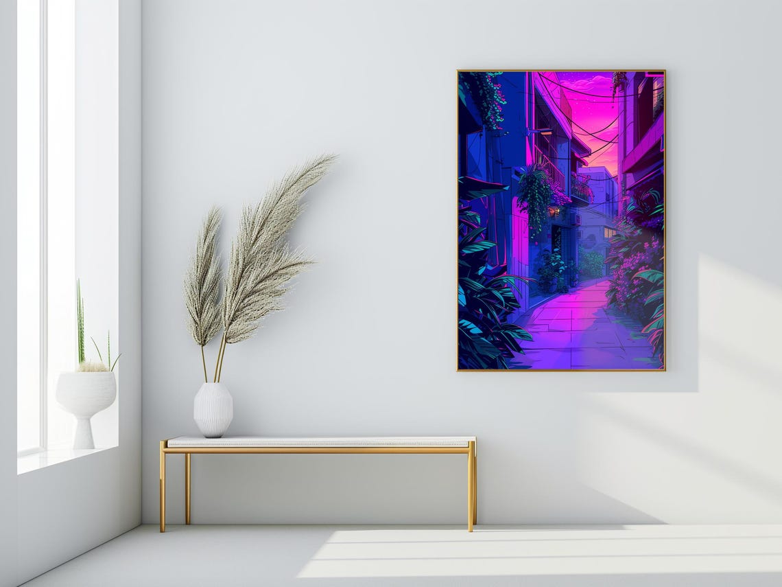 Cyberpunk Synthwave Neon Street Art Poster Synchromism Building ...