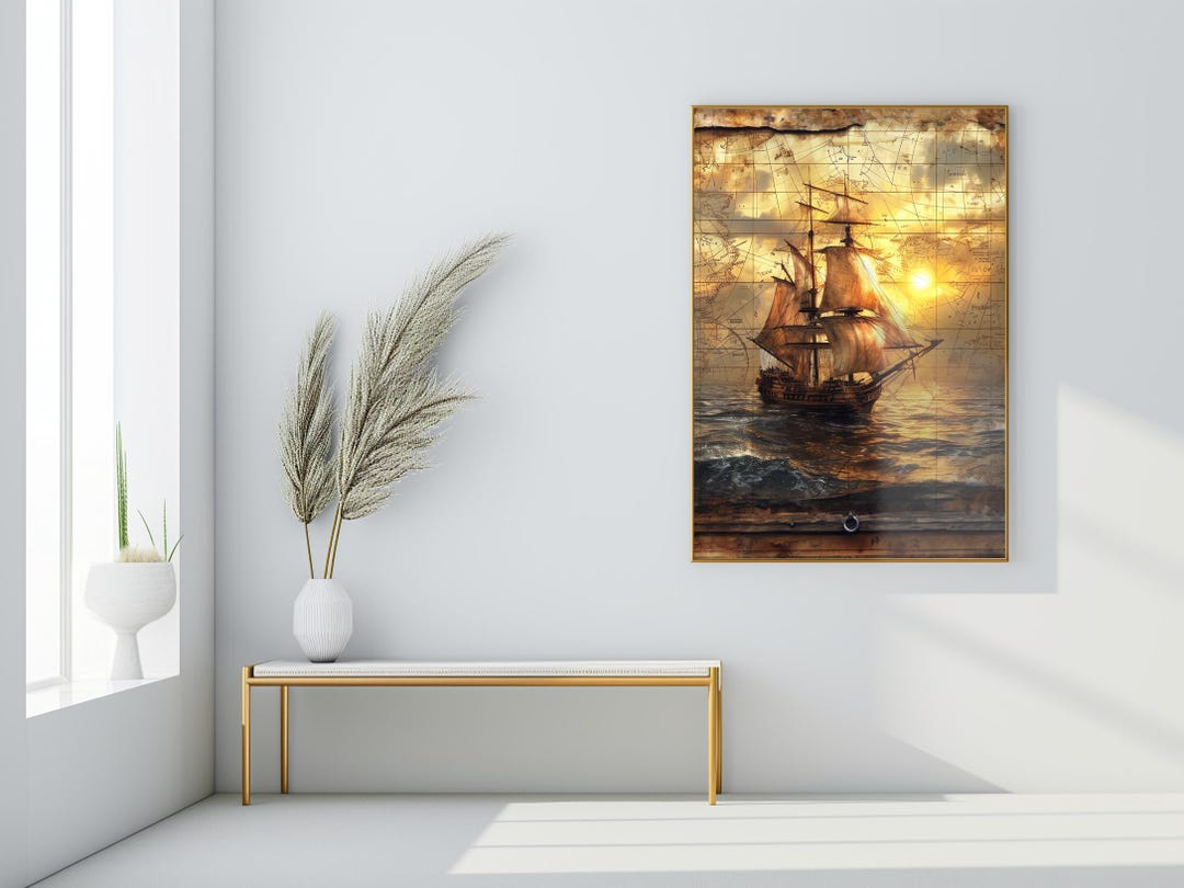 Fantasy Ship Art Pirate Ship Background Nautical Map Detailing Matte ...