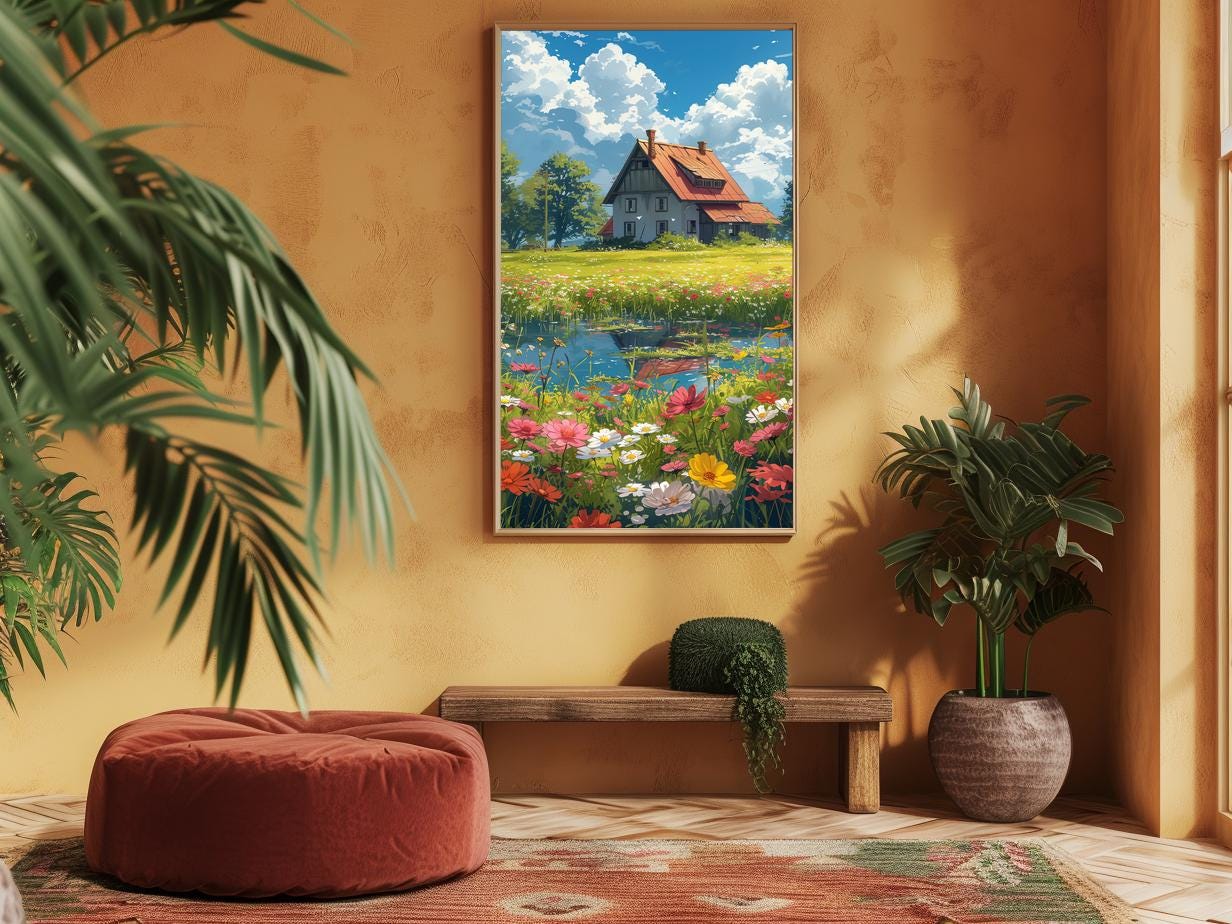 Vibrant Floral Field Cottage Artwork Detailed Matte Painting Overgrown ...