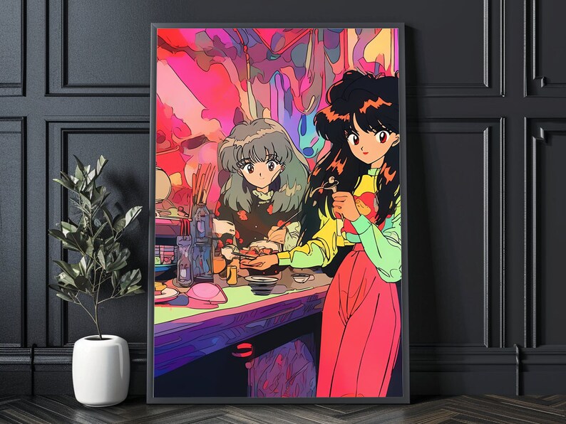 Retro Anime Poster Woman at Counter With Food 80s 90s Aesthetic Concept ...